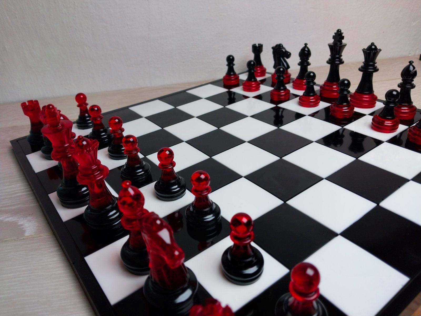 Resin Chess Set With Board Size of King 7cm 2.75 Inches Black and White ...