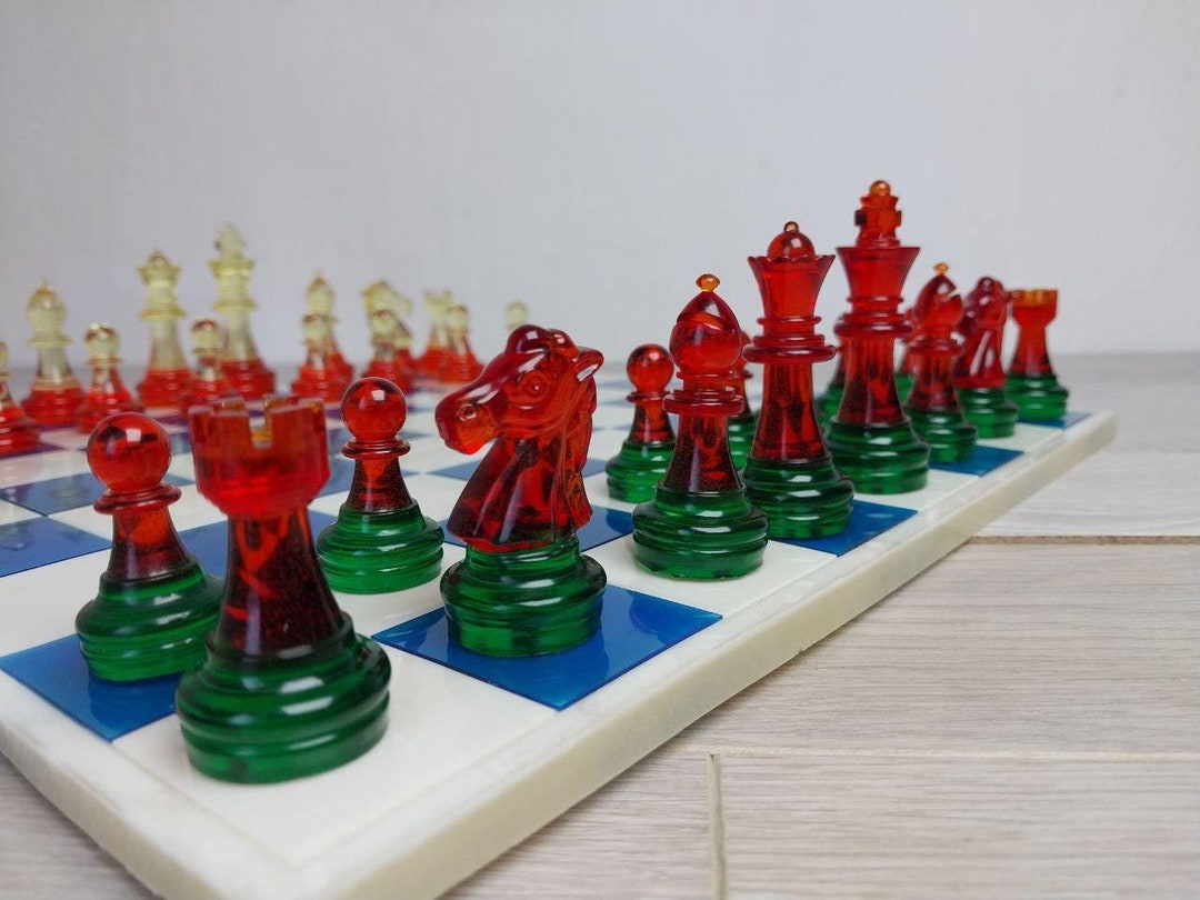 Epoxy Resin Chess Pieces | Custom Chess Set With Chessboard | Size of ...