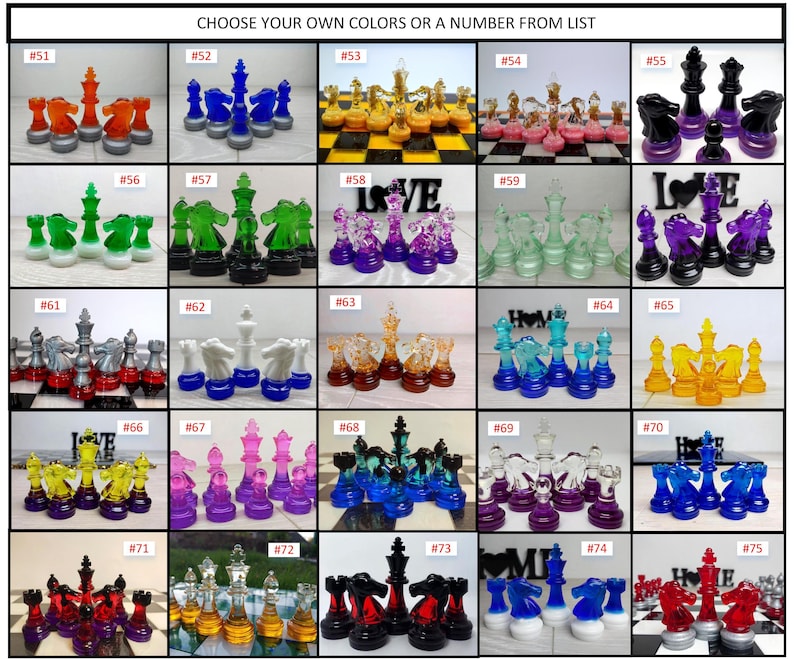 Custom Epoxy Resin Chess Set | Different Styles | Customized 7cm King ...