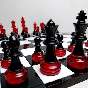 Resin Chess Set With Board | Size of King 7cm (2.75 Inches) | Black and ...
