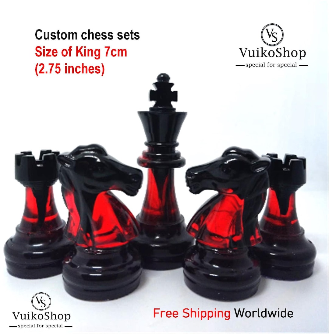 Black Red Chess Set With Chess Board | Custom Chess 2.75 Inch (7 Cm ...