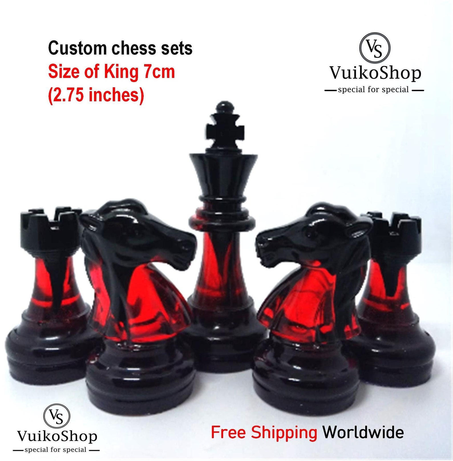 Black Red Chess Set With Chess Board | Custom Chess 2.75 Inch (7 Cm ...