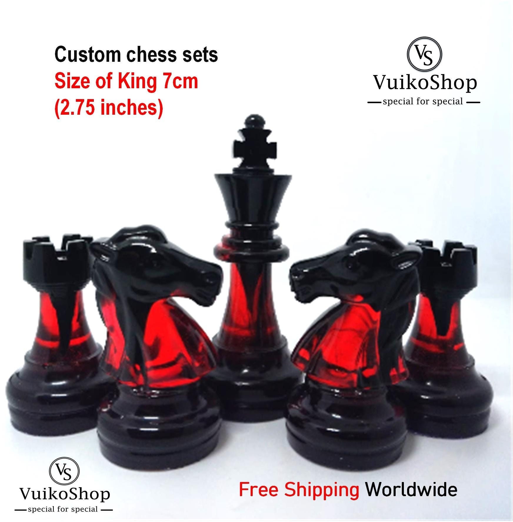 Black Red Chess Set With Chess Board | Custom Chess 2.75 Inch (7 Cm ...