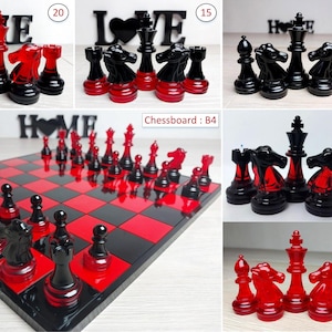 Black Red Chess Set With Chess Board | Custom Chess 2.75 Inch (7 Cm ...