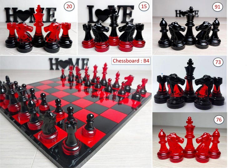 Black Red Chess Set With Chess Board | Custom Chess 2.75 Inch (7 Cm ...