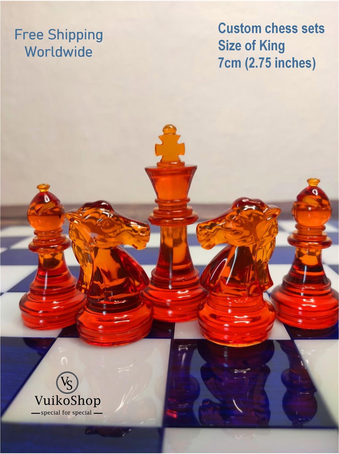 Custom Resin Chess Set | Size of King 2.75 Inch (7 Cm) | Epoxy Resin ...