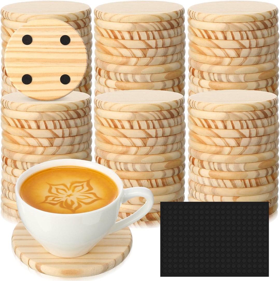72 Pcs Unfinished Wood Coasters 4 Round Wooden Coasters for Crafts ...