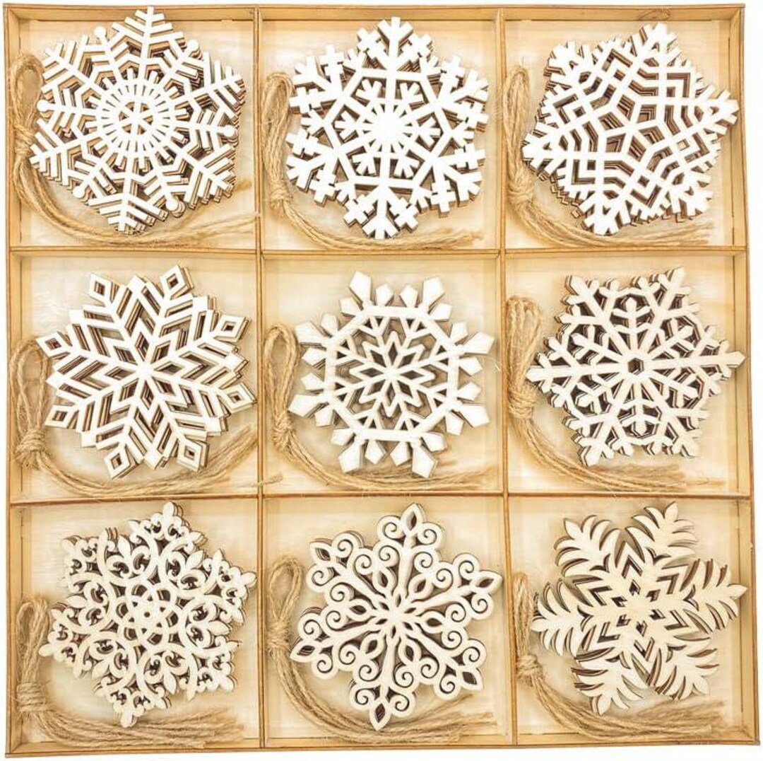 45 Pack Wooden Snow Flakes 3.5 Inch Unfinished Wood Snow Shaped Cutouts ...