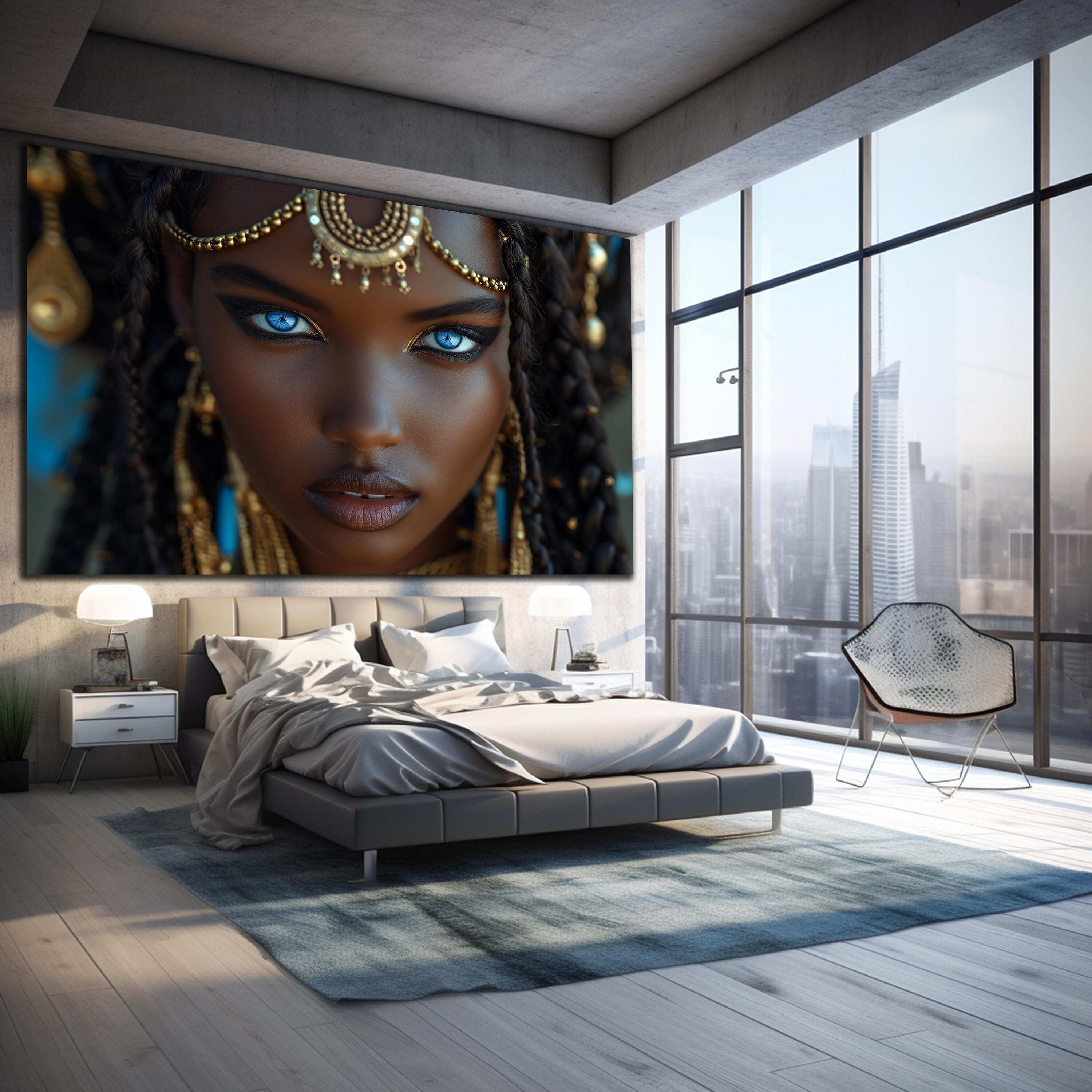 Black Woman Fashion Wall Art African Woman Art Tempered Glass Wall Art