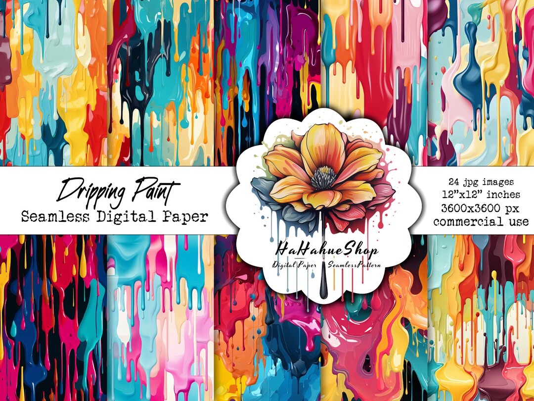 Dripping Paint Seamless Digital Paper 24 Designs Commercial Use ...