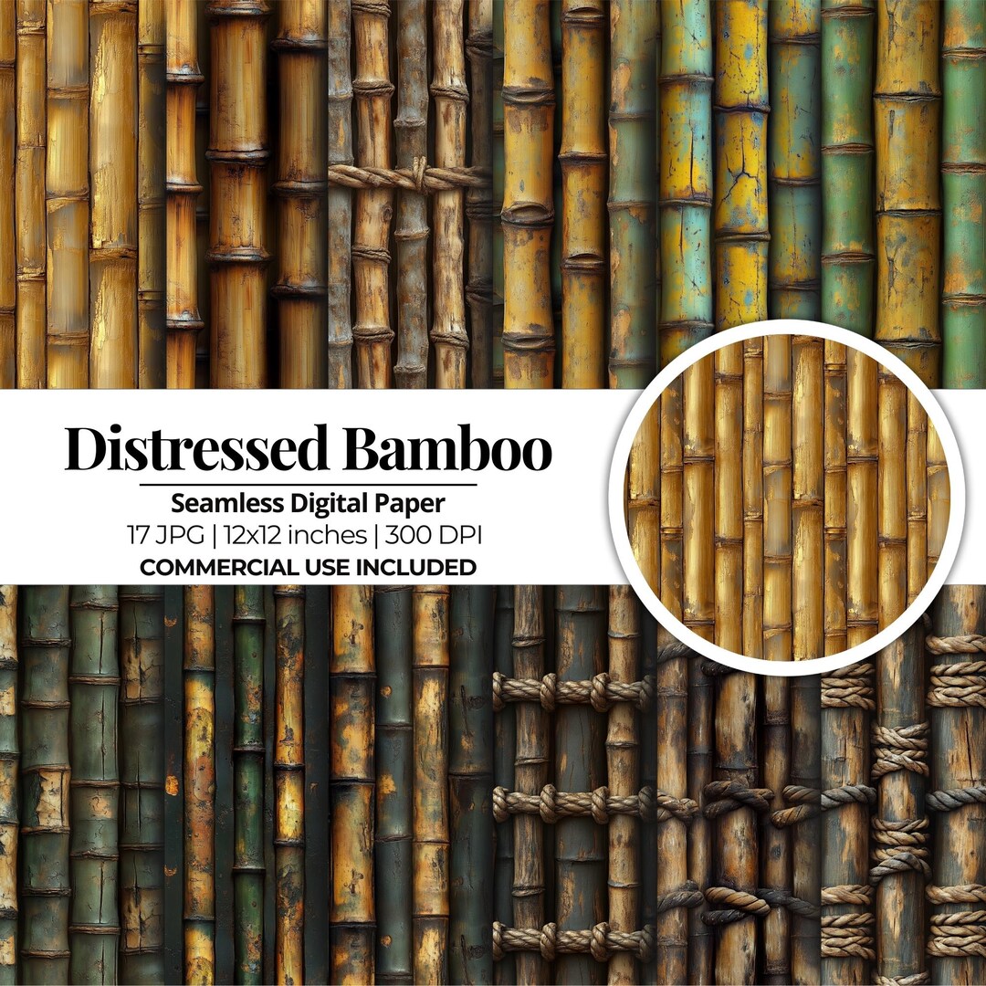 Seamless Distressed Bamboo Digital Paper Pack | 17 Jpg Digital Files ...