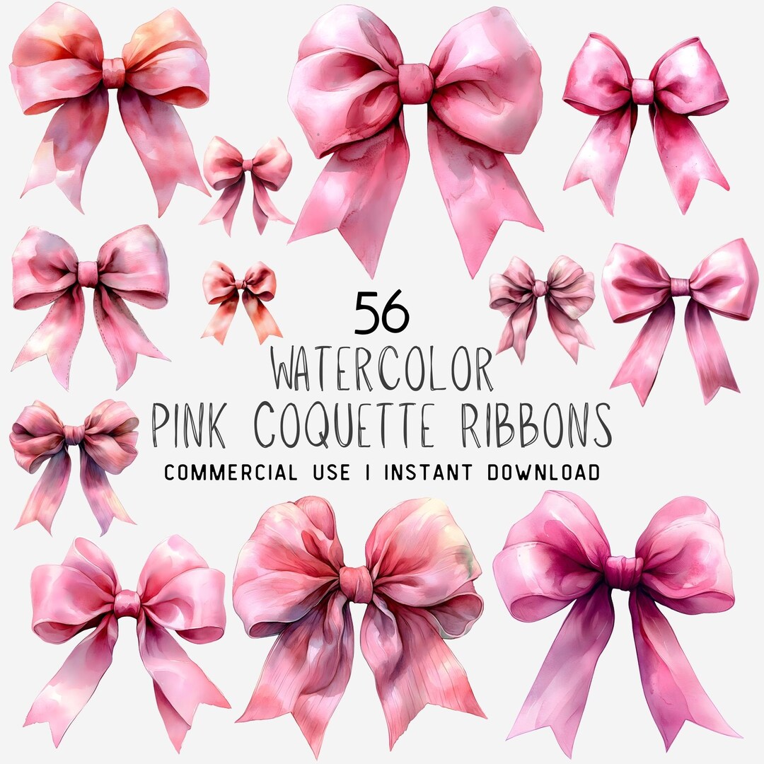 Watercolor Pink Coquette Ribbons Clipart: Ribbon Frames (digital ...