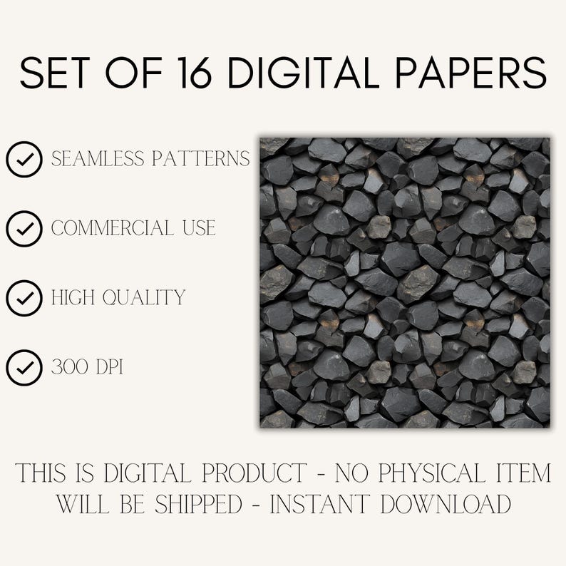 Gravel Pebble Seamless Patterns: Textured Stone Digital Paper (12x12 ...
