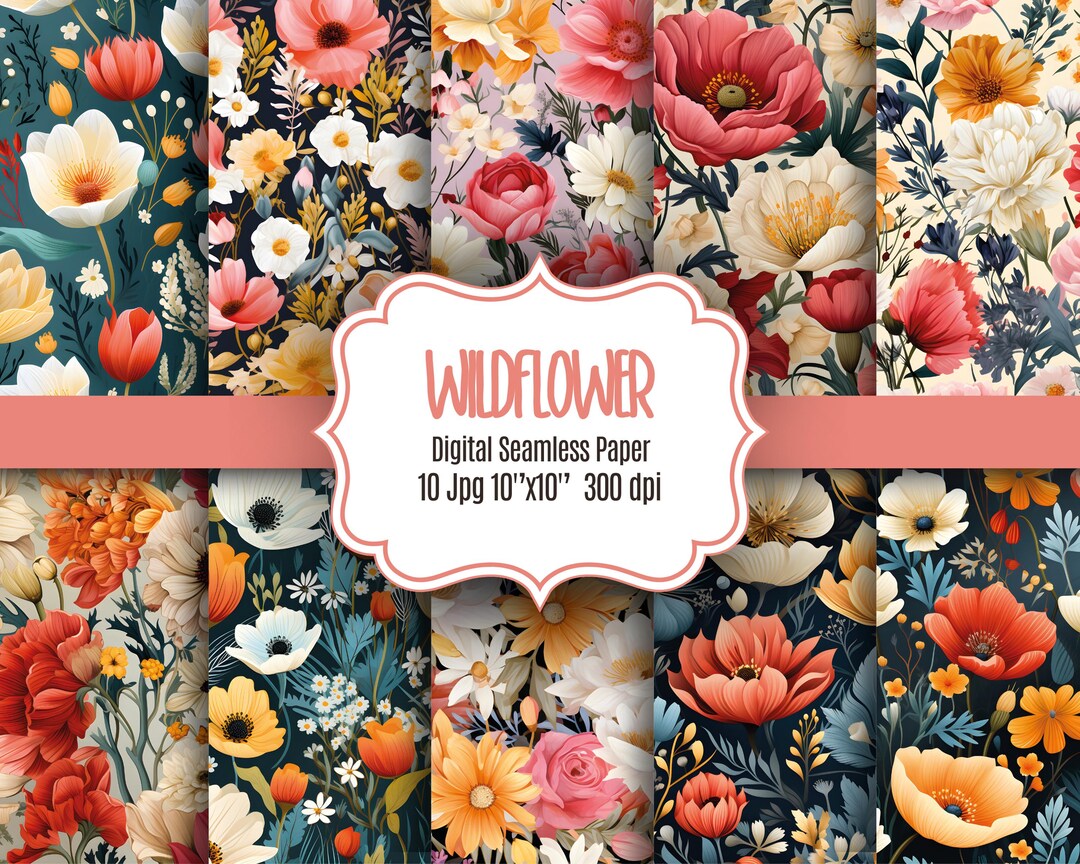 Wildflower Seamless Digital Paper, Scrapbooking, Crafts, DIY Projects ...