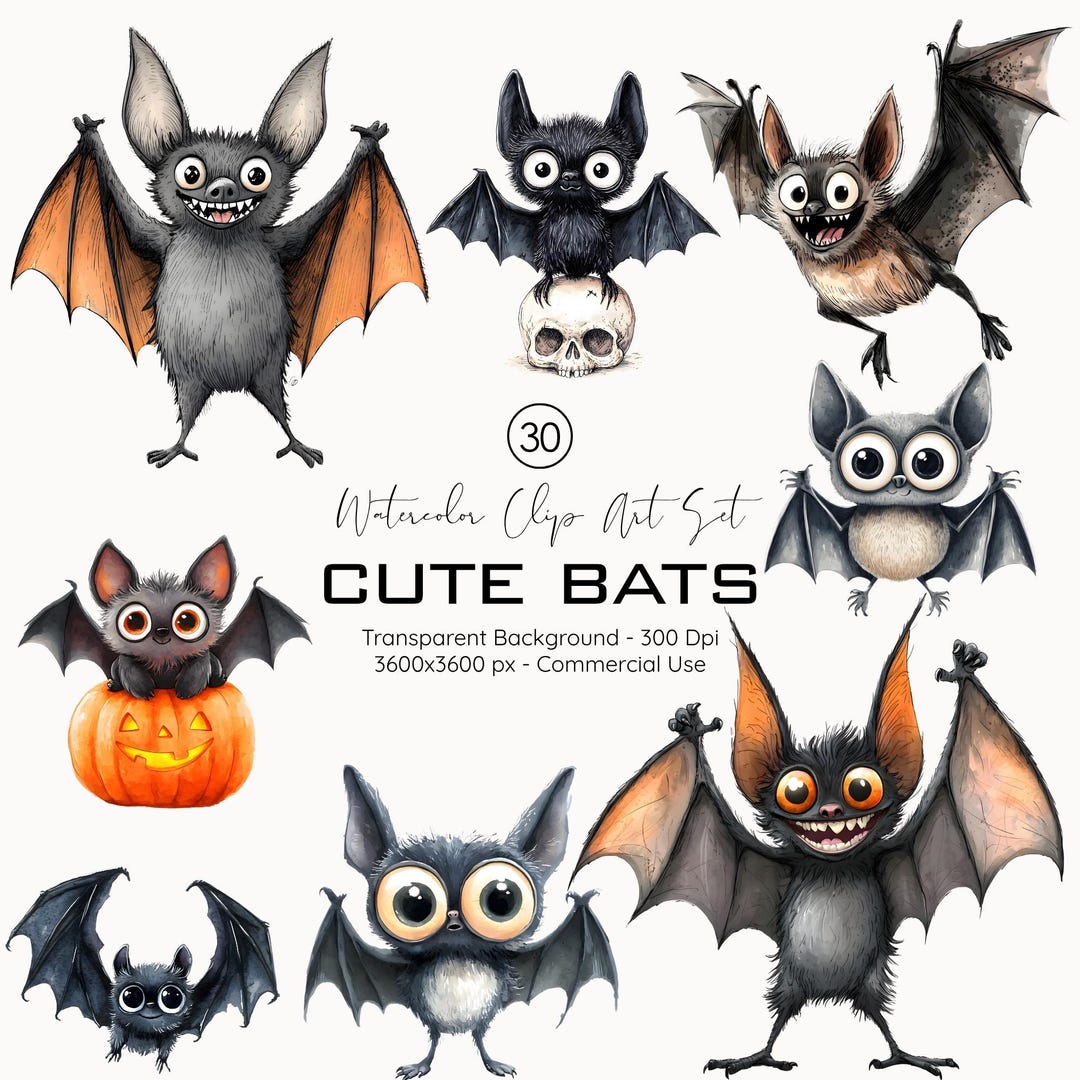 30 Cute Bats Clipart PNG, Funny & Quirky Halloween Bats for Sublimation ...