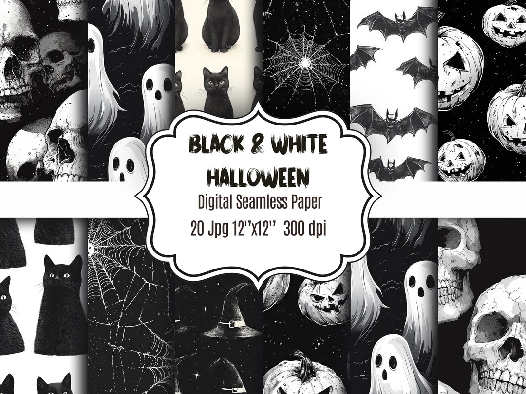 Black & White Halloween Digital Seamless Paper 20 JPG, Scrapbooking ...