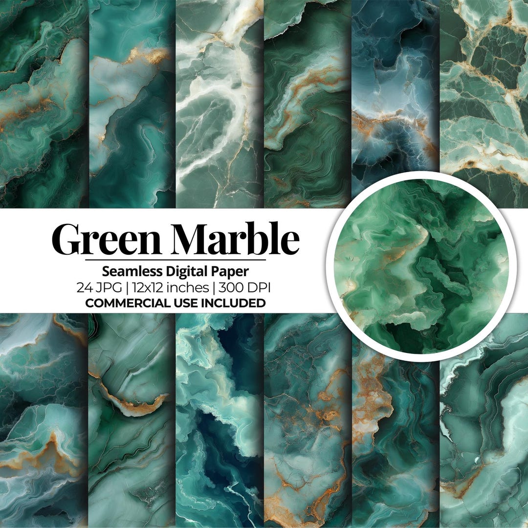 Seamless Green Marble Texture Digital Paper | 24 Jpg Digital Files ...