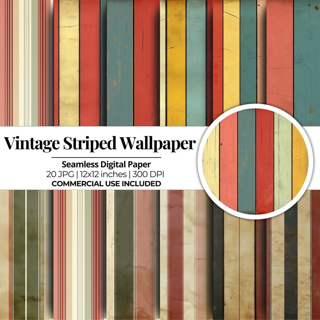 Vintage Striped Digital Paper: Seamless Scrapbook & Craft Backgrounds ...