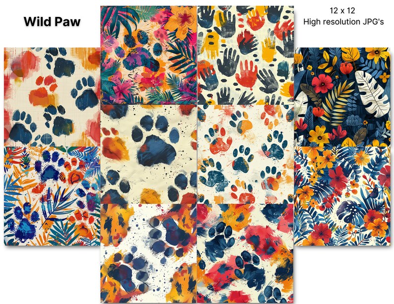 Seamless Wild Paw Digital Paper Ideal for Creations Commercial Use ...