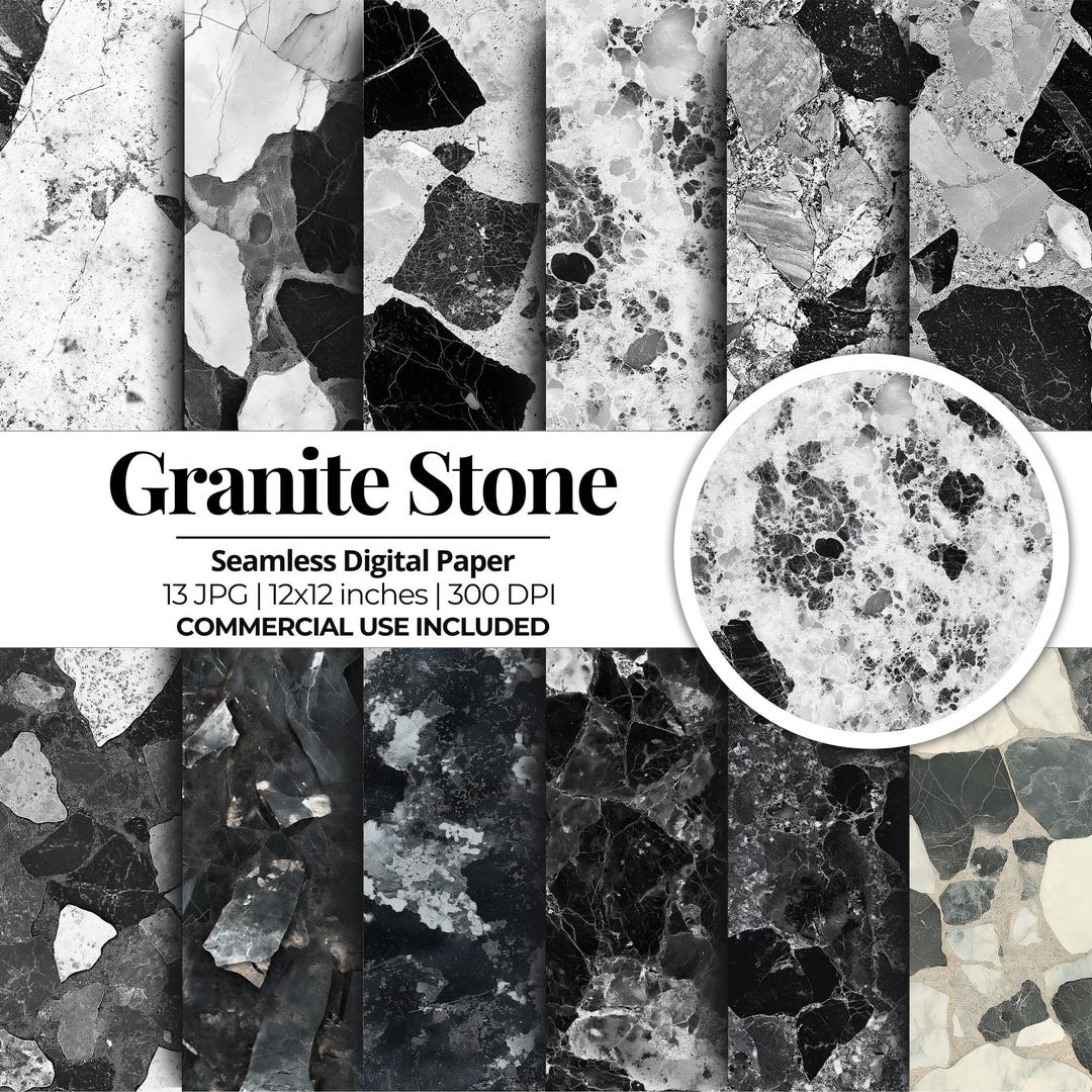 Seamless Granite Stone Texture Digital Paper | 13 Jpg Digital Files ...