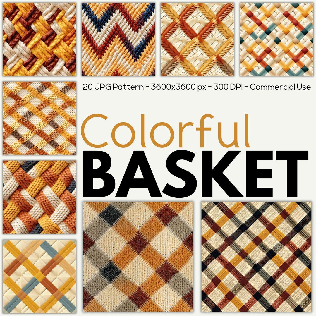 Colorful Basket Weave Digital Paper - 20 Seamless Patterns, 12x12" JPG ...