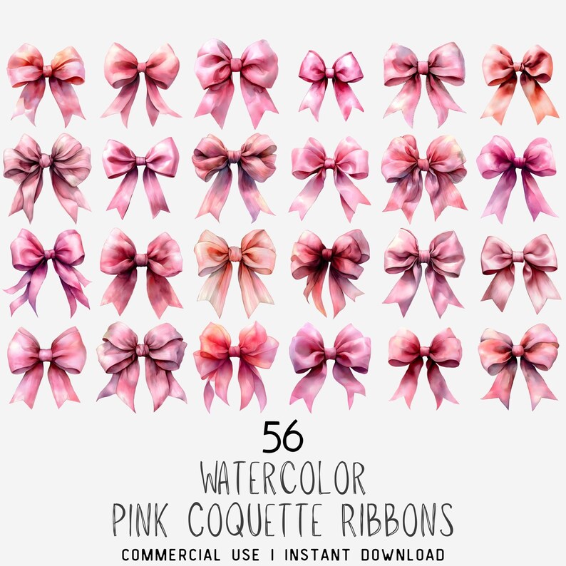 Watercolor Pink Coquette Ribbons Clipart: Ribbon Frames (digital ...