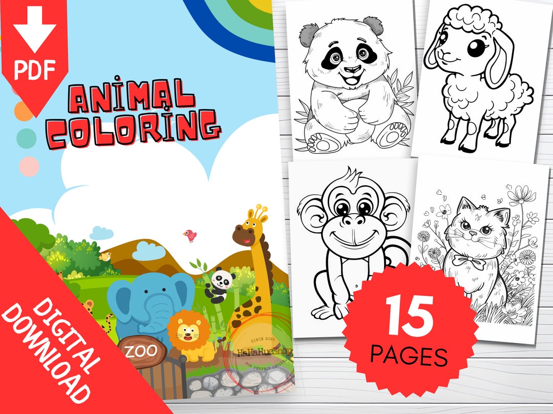 Animal Coloring Pages for Kids 8.5 X 11 Inches 15 Pages - Etsy