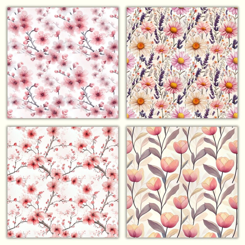 Pink Floral Seamless Pattern, Flower Digital Paper Pack, Watercolor ...