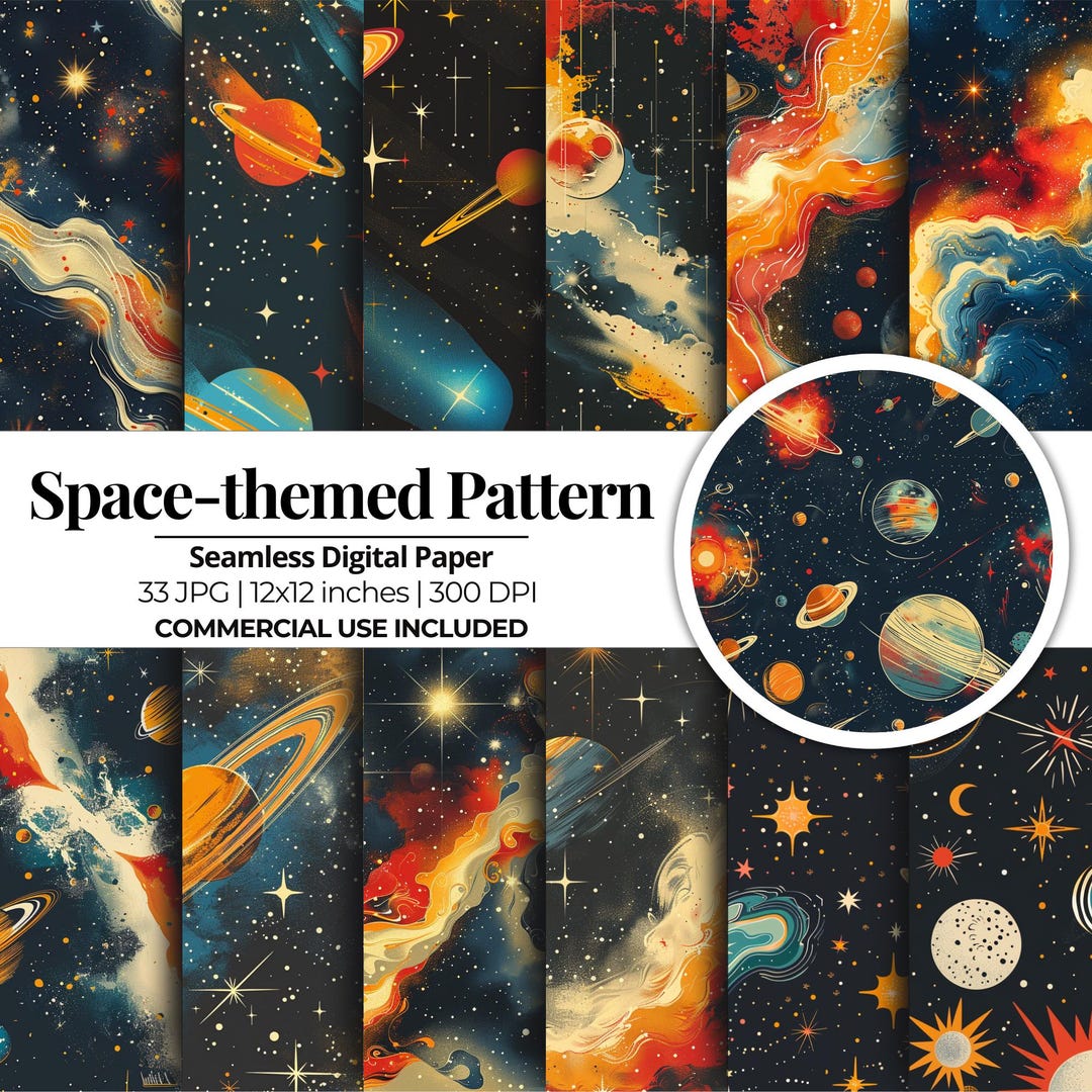 Seamless Space Digital Paper | 33 Jpg Digital Files | Scrapbook Paper ...
