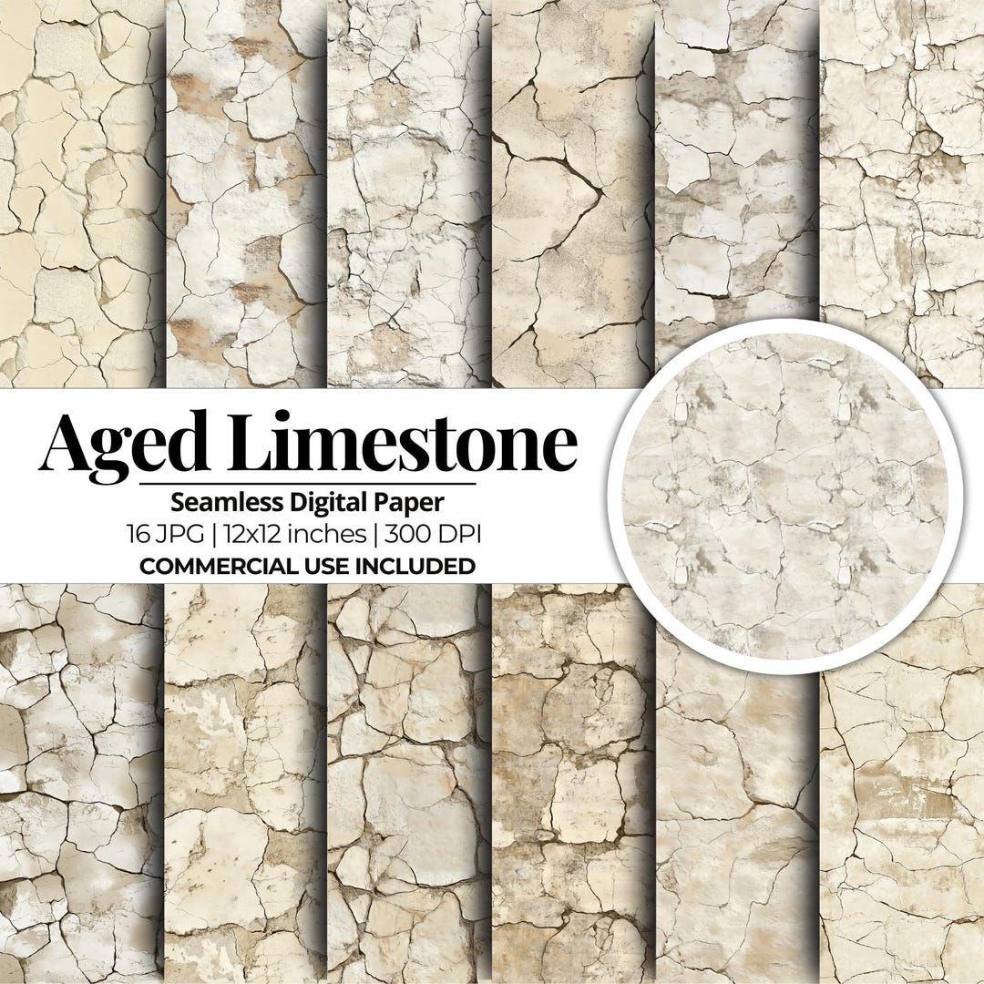 Seamless Aged Limestone Texture Digital Paper | 15 Jpg Digital Files ...