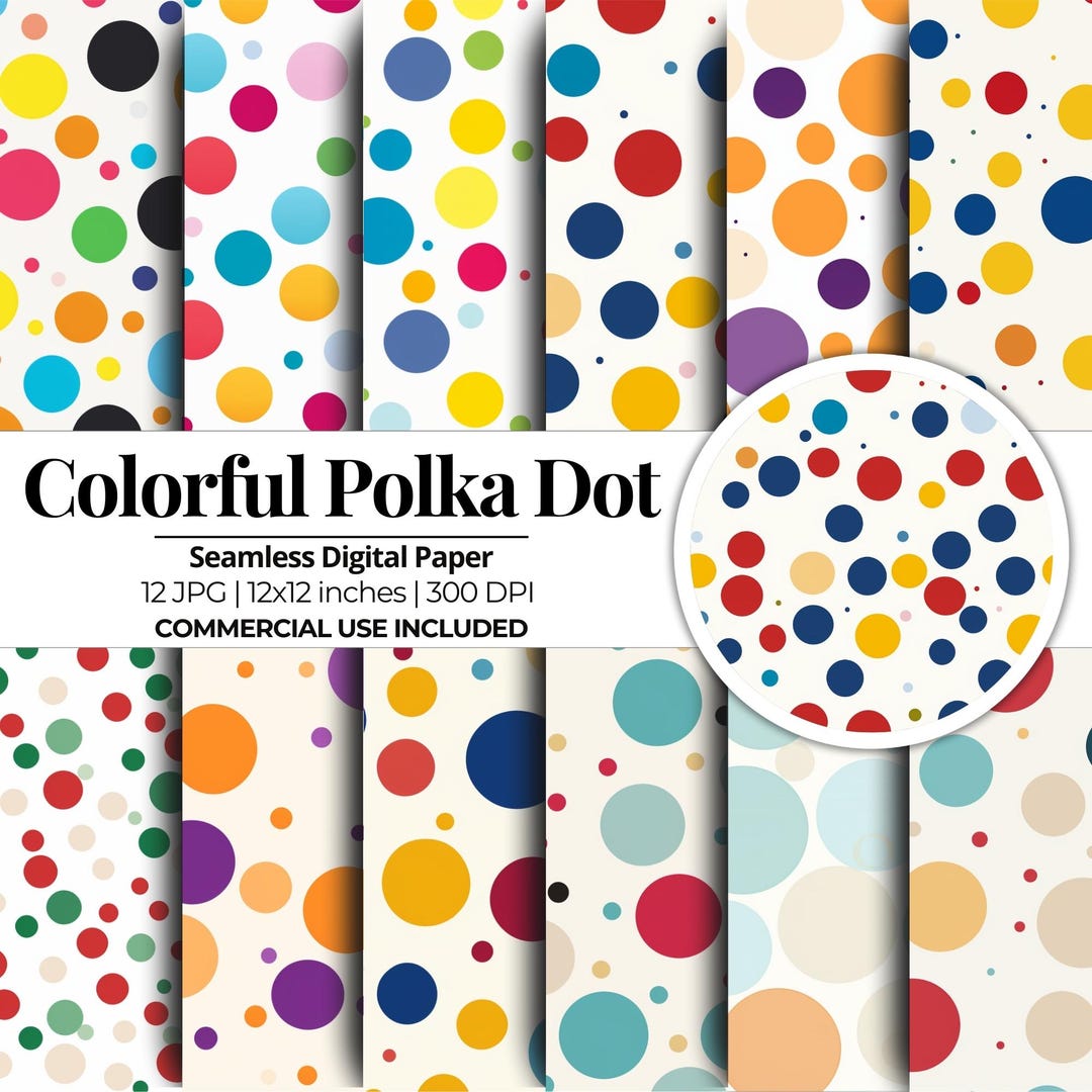 Seamless Colorful Polka Dot Digital Paper | 38 Jpg Digital Files ...