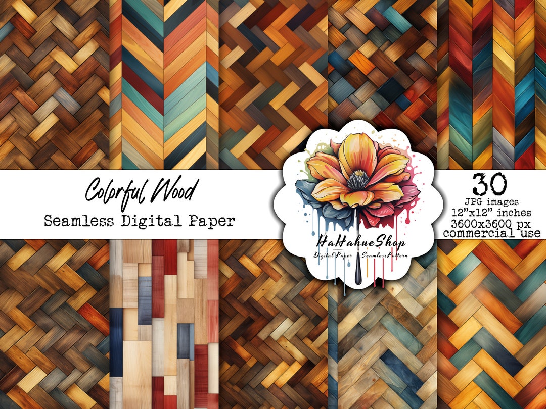 Colorful Wood Digital Paper 30 Designs Commercial Use Backgrounds for ...