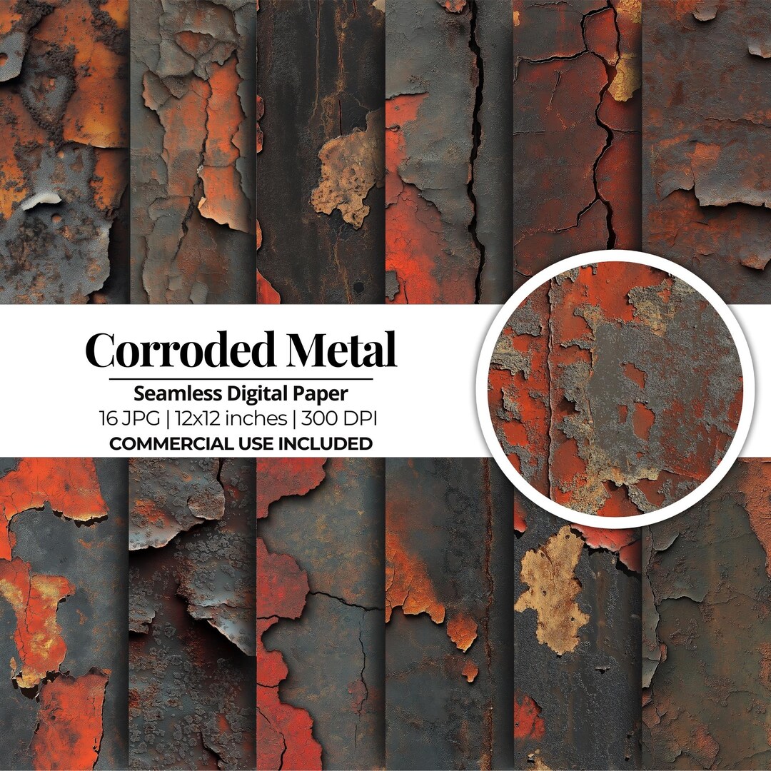 Seamless Corroded Metal Digital Paper | 16 Jpg Digital Files ...