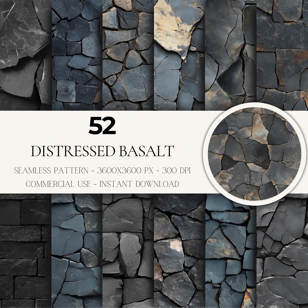 52 Distressed Basalt Seamless Patterns | Stone Texture Digital Paper ...