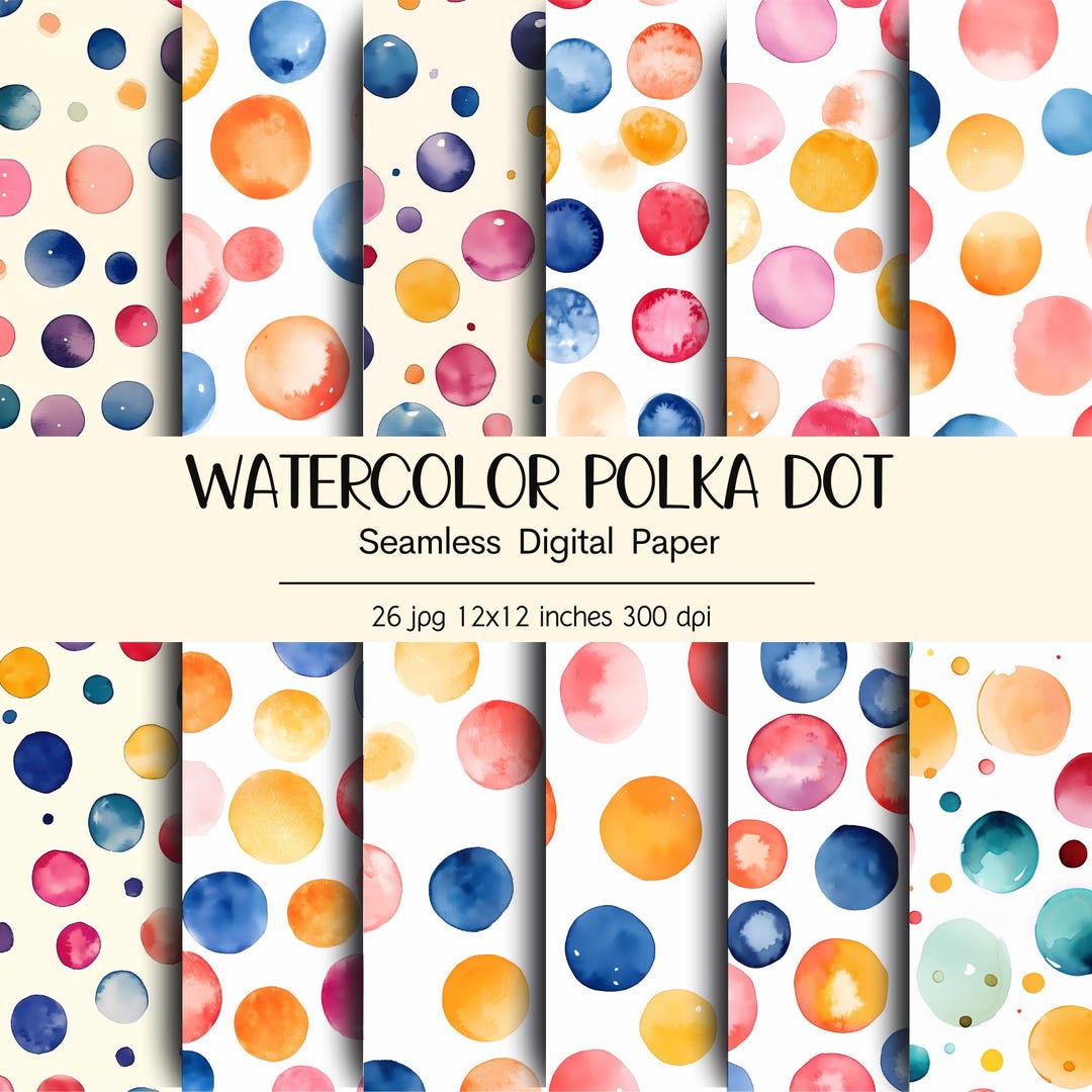 Watercolor Polka Dot Seamless Digital Paper Pack, Commercial Use ...