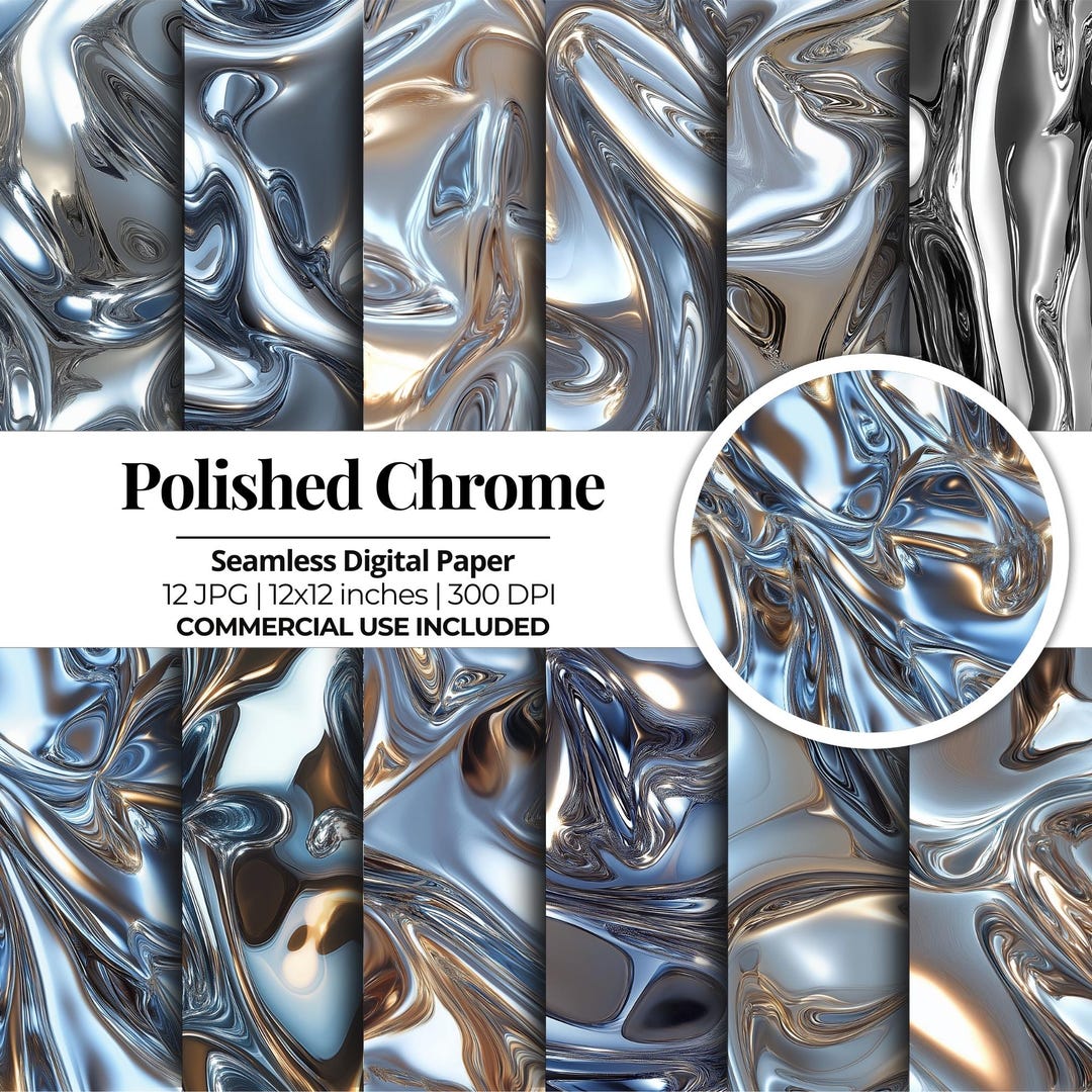 Seamless Polished Chrome Digital Paper | 16 Jpg Digital Files ...