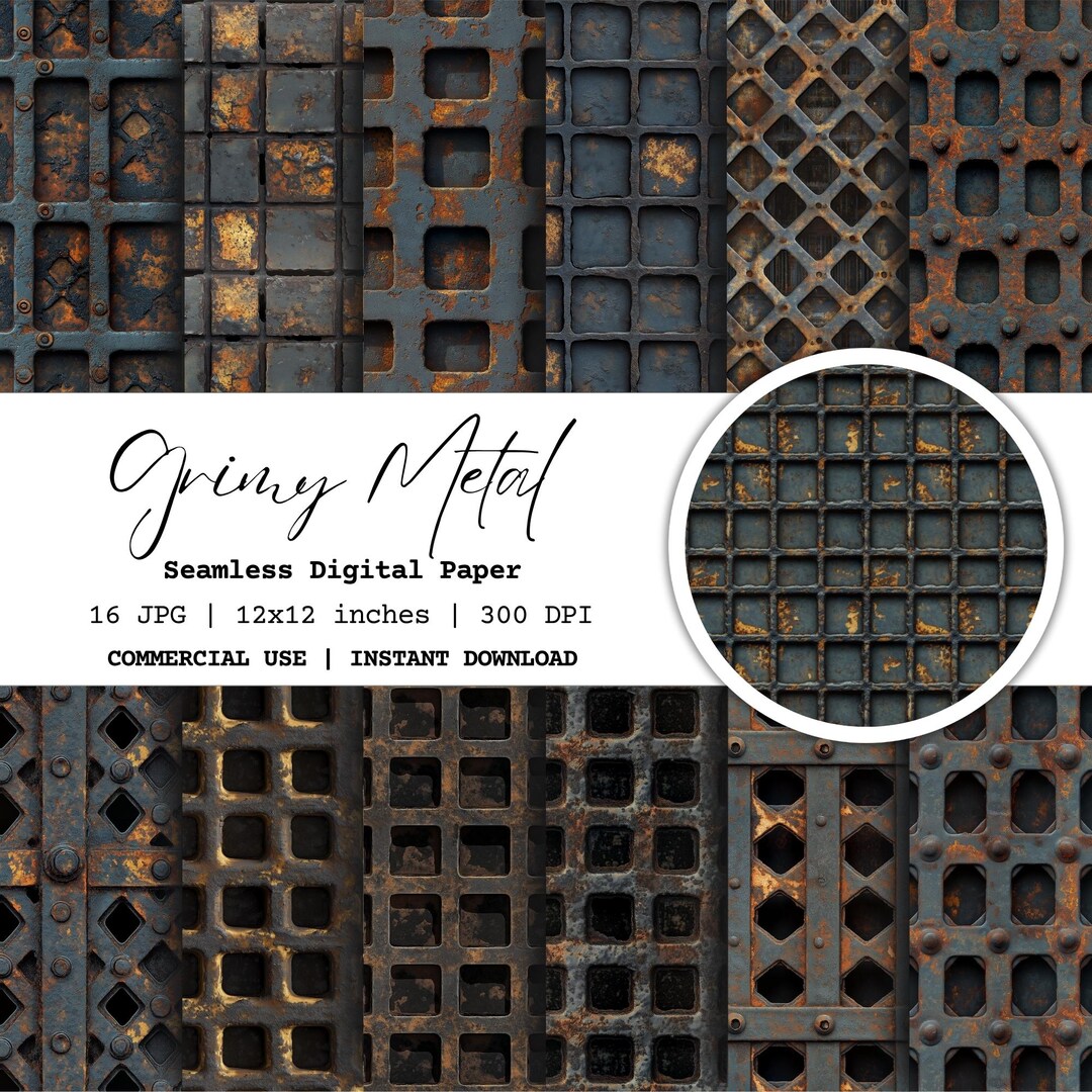 16 Grimy Metal Grate Digital Paper | Seamless Grunge Texture | Rusty ...