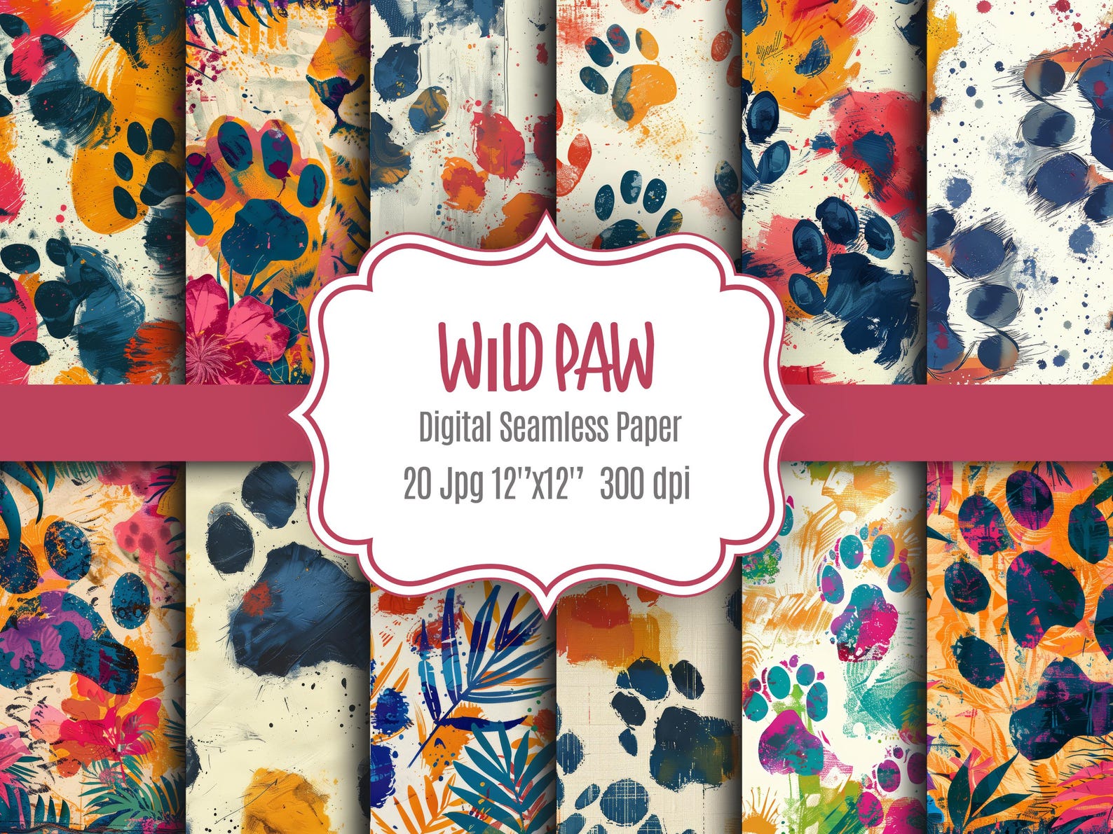 Seamless Wild Paw Digital Paper Ideal for Creations Commercial Use ...