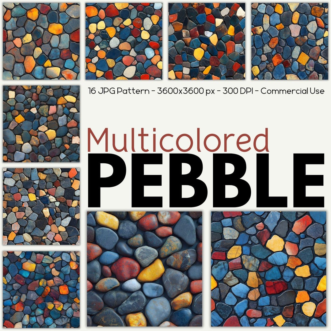 Multicolored Pebble Digital Paper Pack, 16 Patterns, JPG 3600x3600 Px ...