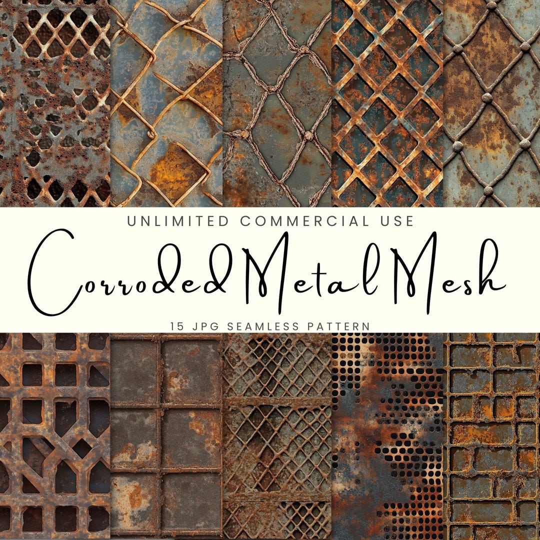 Corroded Metal Mesh Pattern, Rusty Seamless Digital Paper, Grunge ...