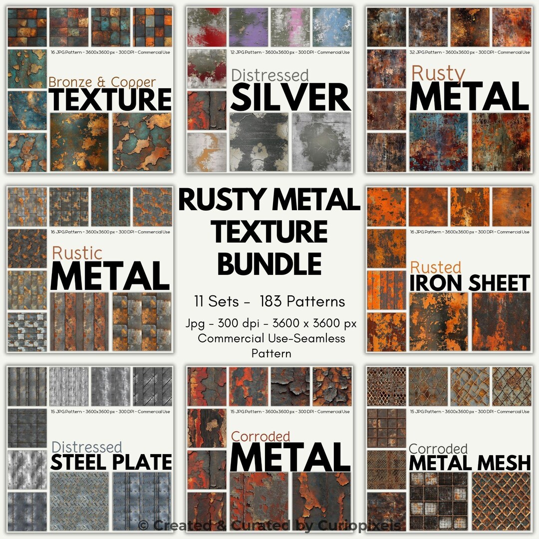 Grunge Rusty Metal Textures: Seamless Digital Papers Bundle (12x12 ...