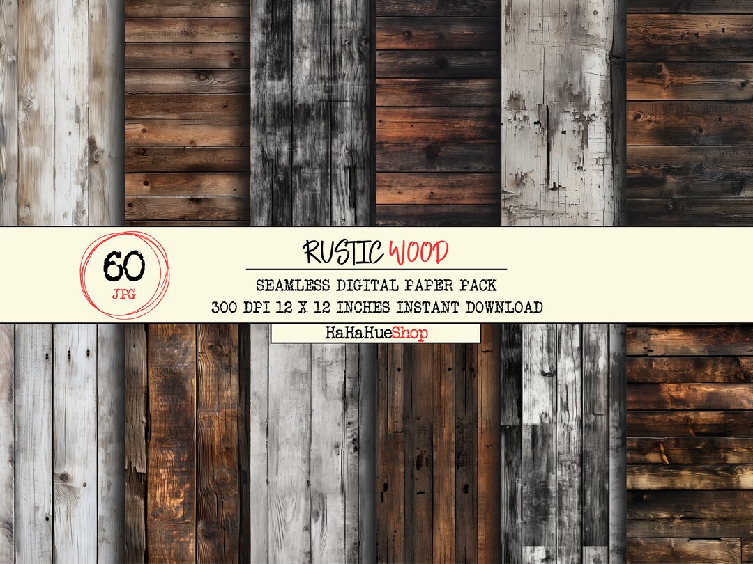 Seamless Rustic Wood Digital Paper Pack 60 JPG Files Commercial Use ...