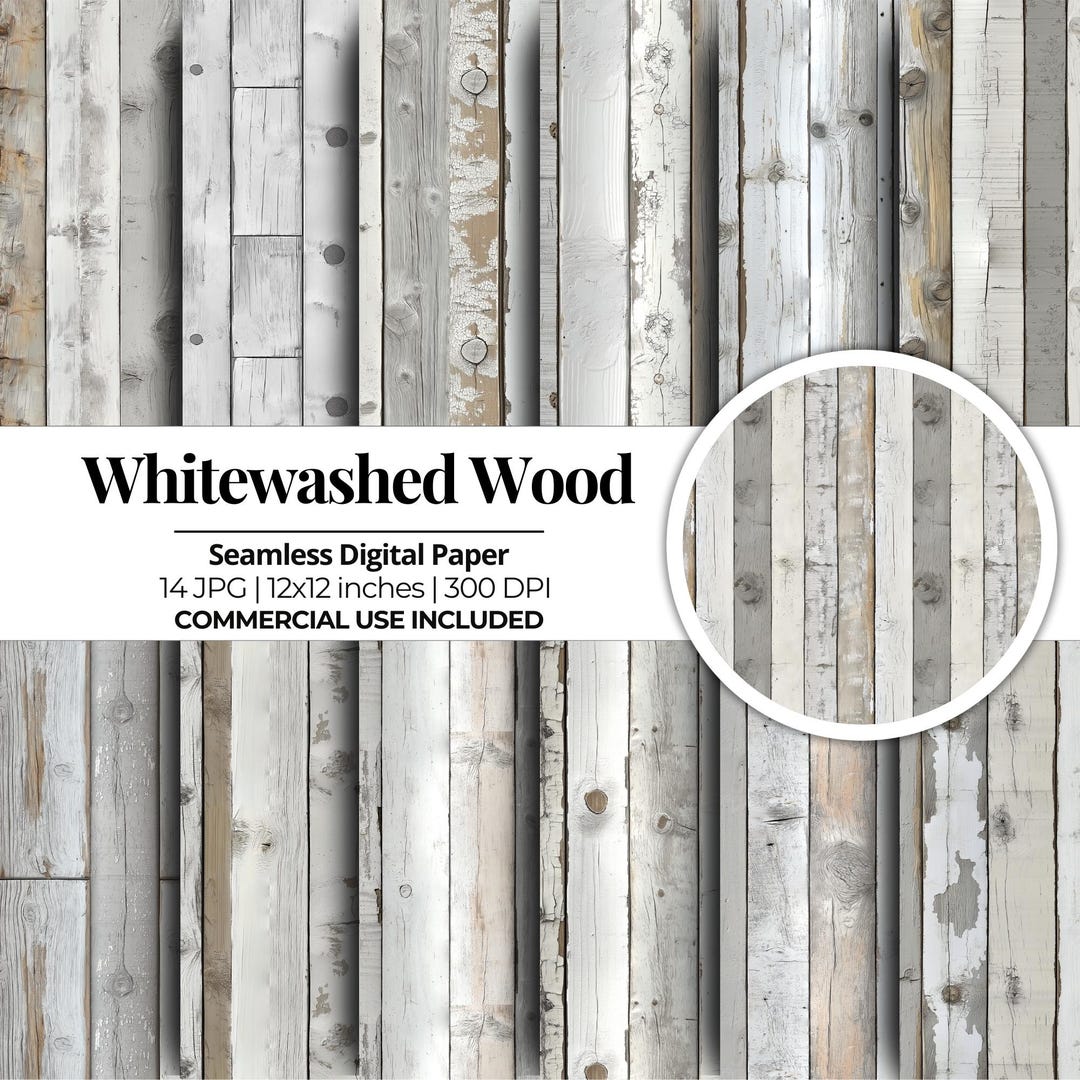 Seamless Whitewashed Wood Digital Paper | 14 Jpg Digital Files ...
