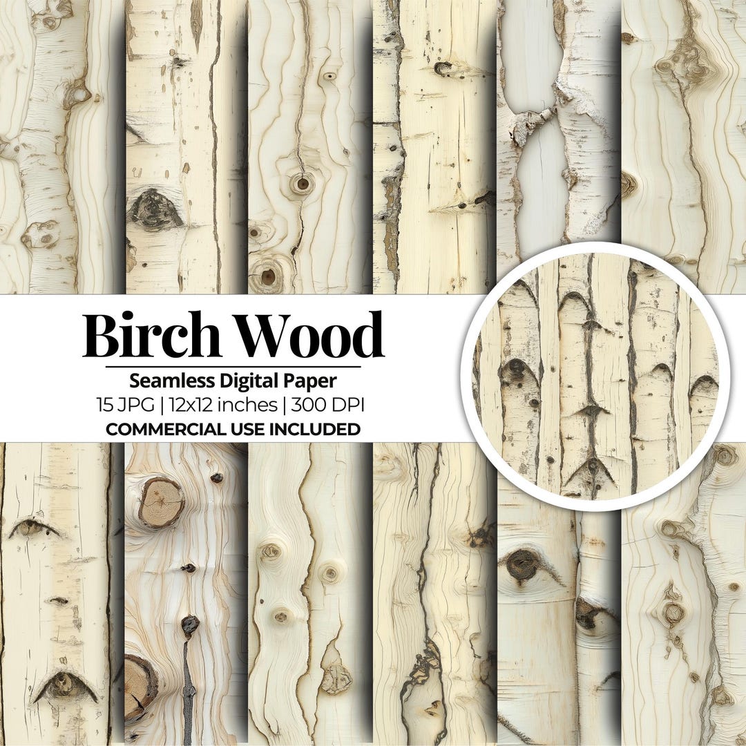 Seamless Birch Wood Digital Paper | 15 Jpg Digital Files | Scrapbook ...