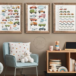 Watercolor Vehicle Alphabet Poster and Boys Transportation Learning ...