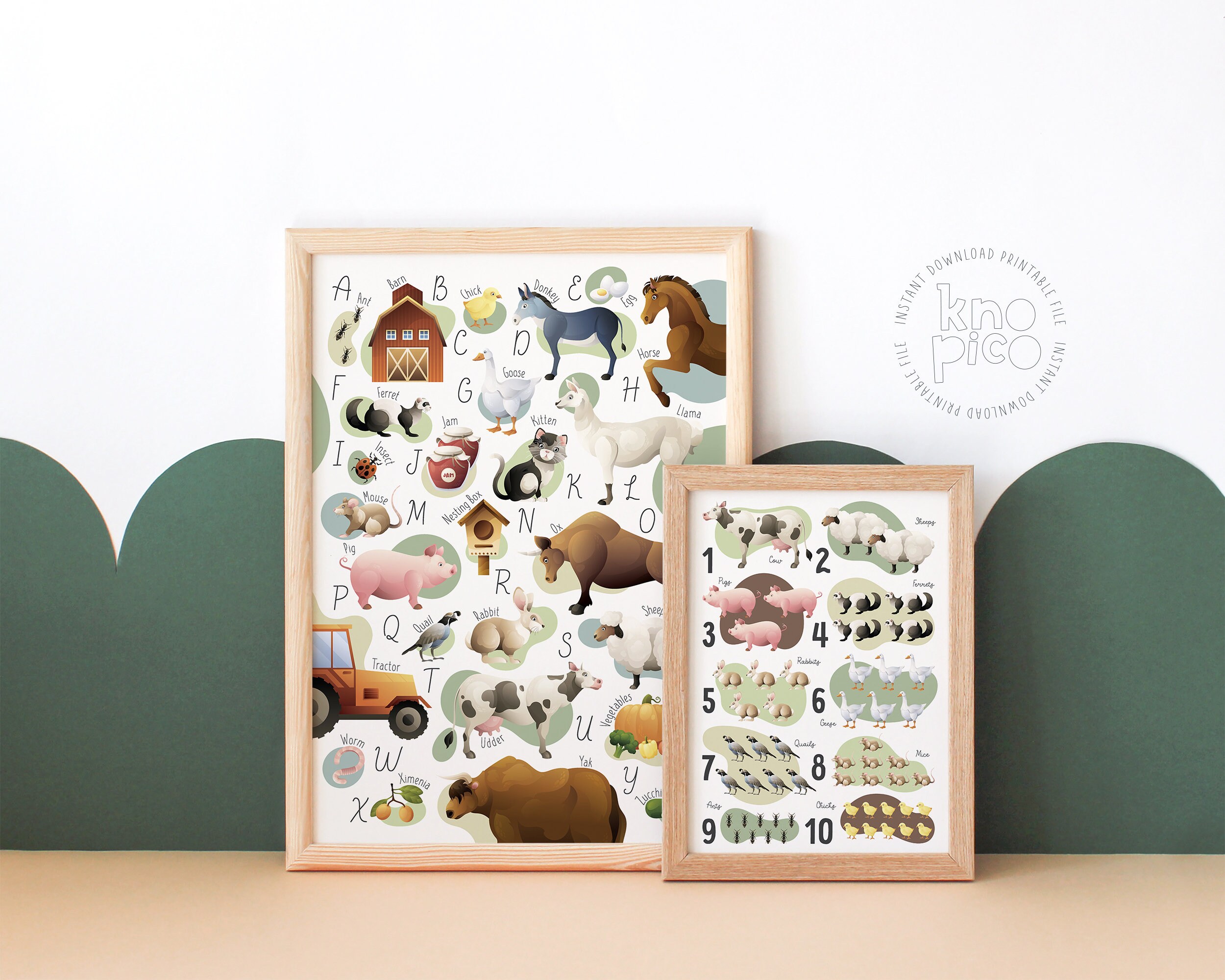 Farm Animals ABC and Numbers Educational Poster Set for Kids: Discover ...