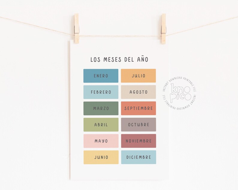 Months of the Year Poster – Colorful Spanish Learning Wall Art for Kids ...