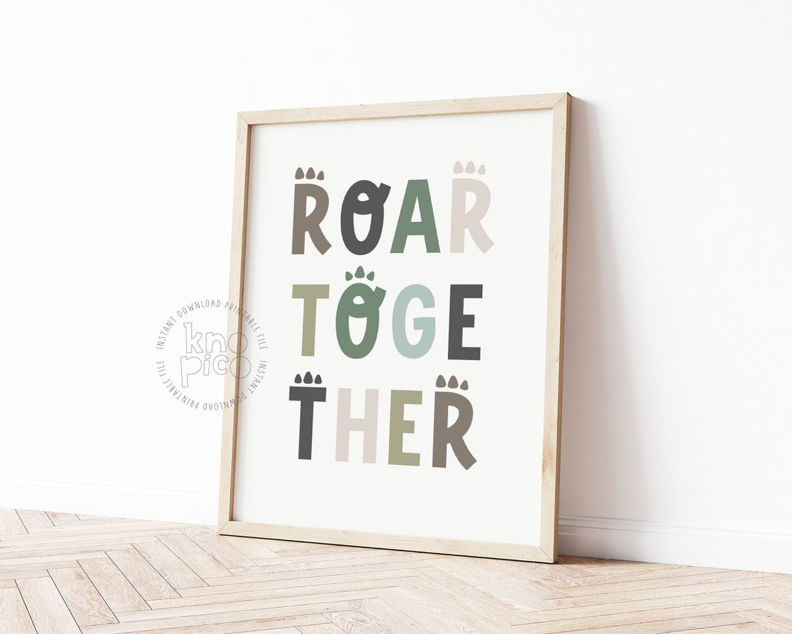 Roar Together: Dinosaur Nursery Prints | Neutral Pastel Wall Art for ...