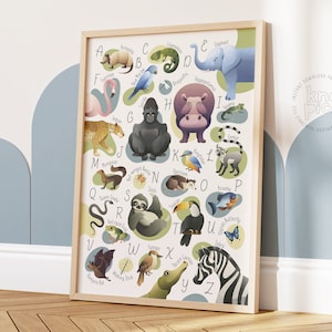 Jungle Animal ABC Poster | Kids Alphabet Wall Art Print for Early ...
