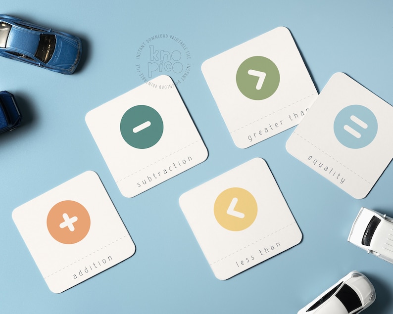 Educational Set of 12 Math Symbols Flashcards for Early Learning and ...